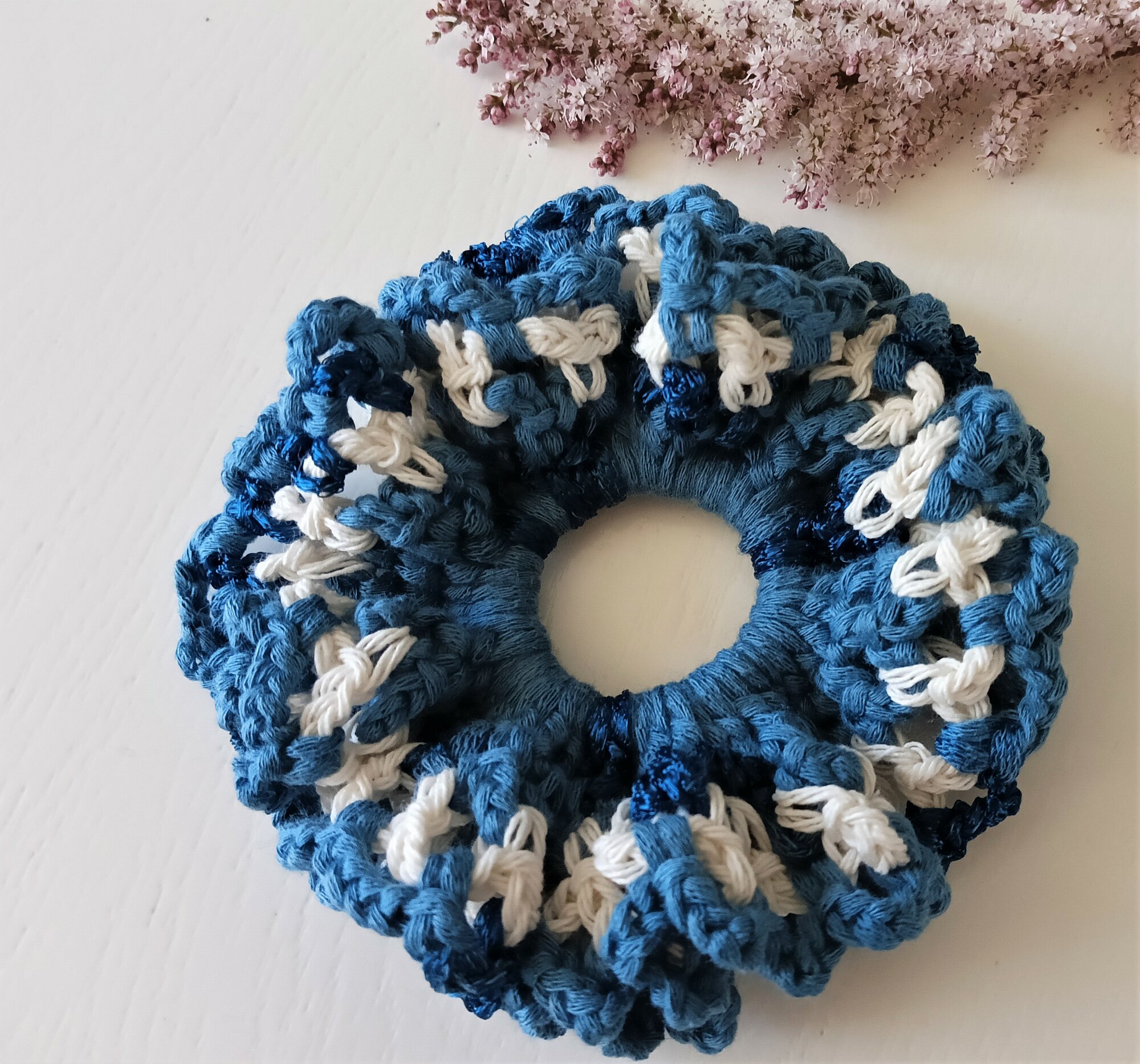 Резинка для волос, пышная, длина 12см, цвет синий