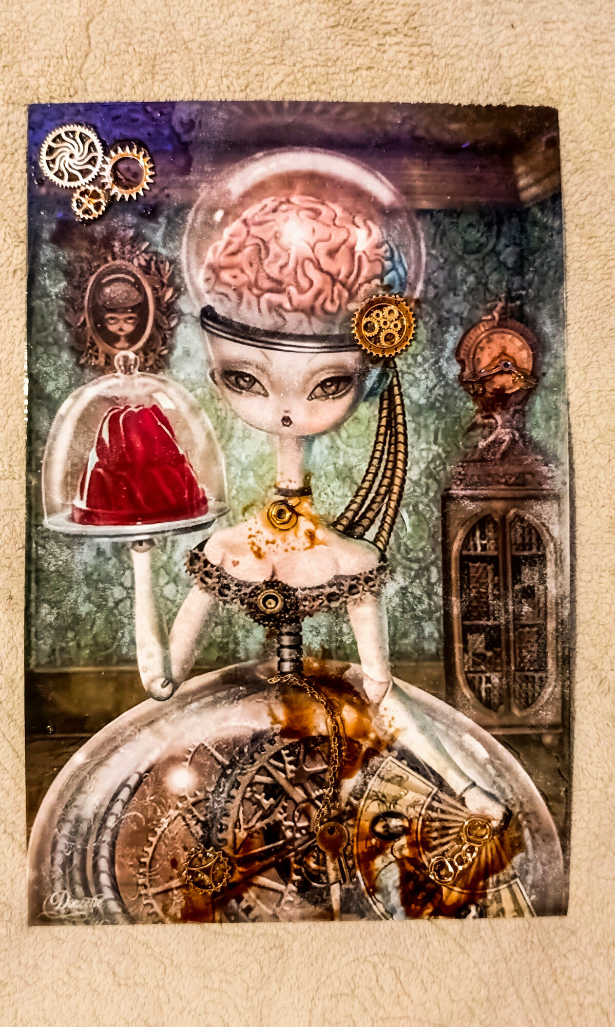 Картина стимпанк " Девушка,"металлическая основа, лак, винил.