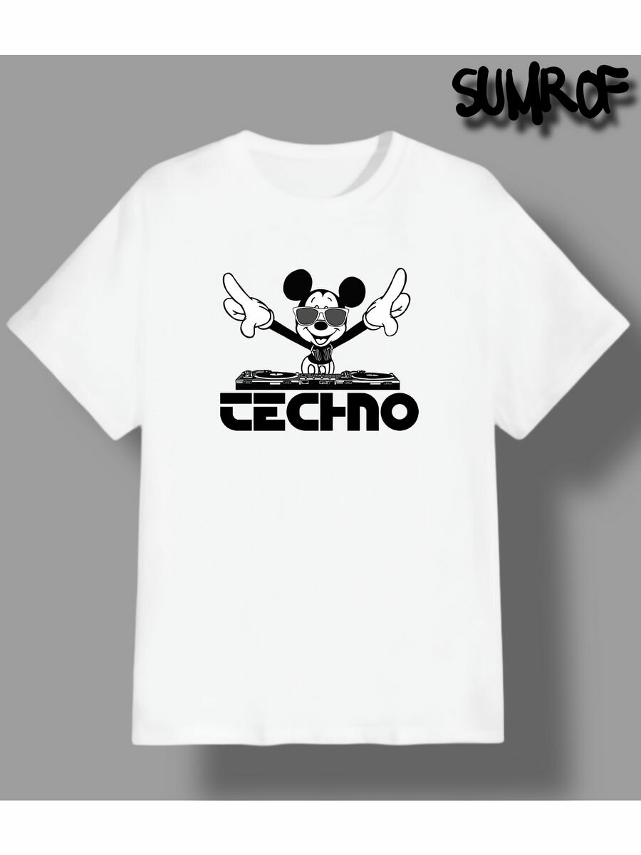 Футболка микки маус диджей dj техно tecno