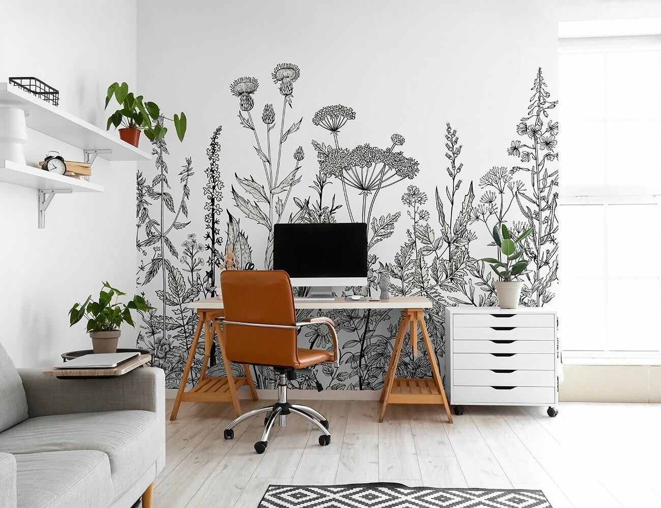 Фотообои/ F-215 Полевые цветы контур (повторяющиеся) 300х270-1Divino