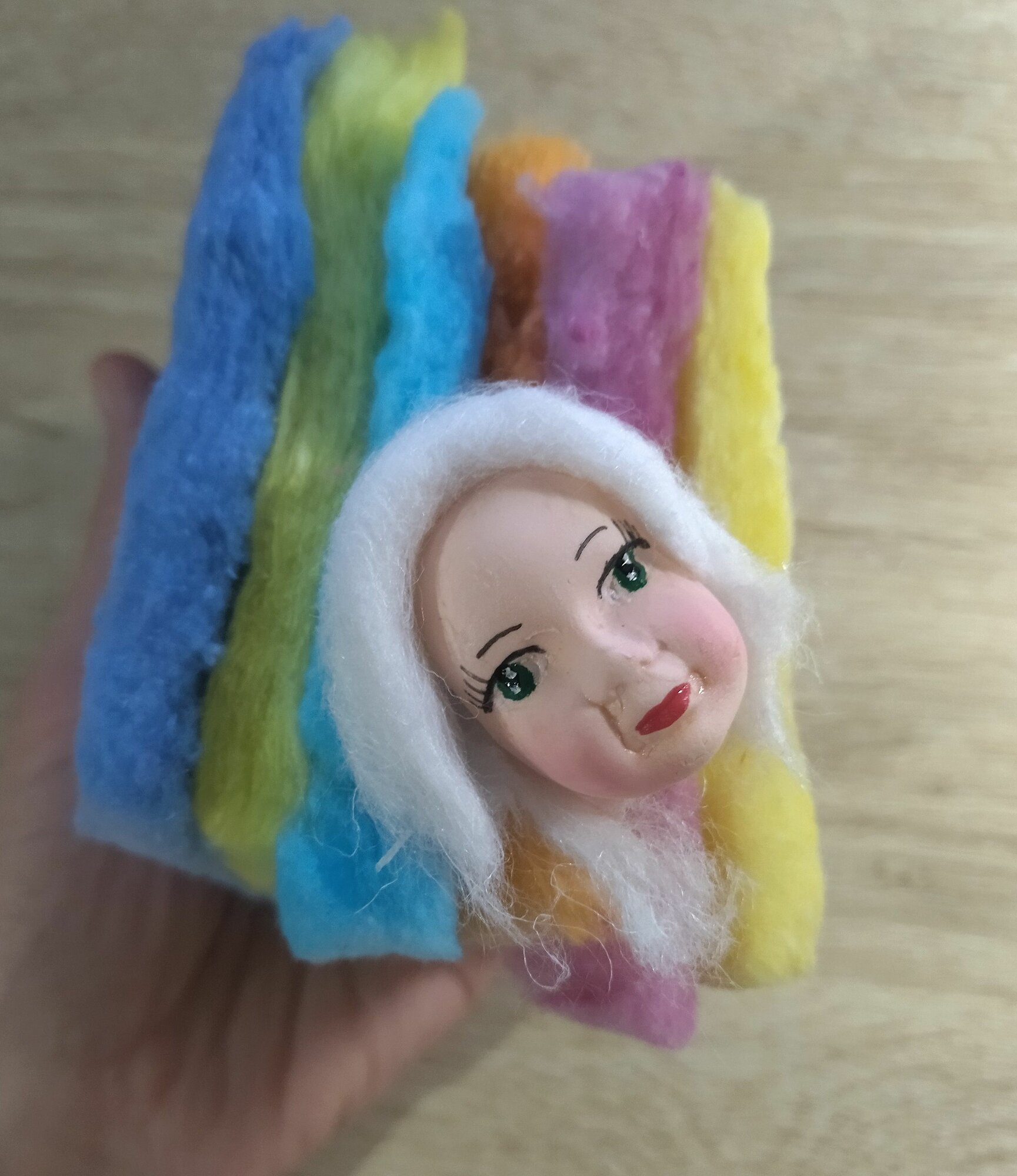 Набор: вата - 6 шт, цветная, окрашенная + личико - 1 шт, раскрашенное, для ватных игрушек, хлопок, 10 см * 9 см