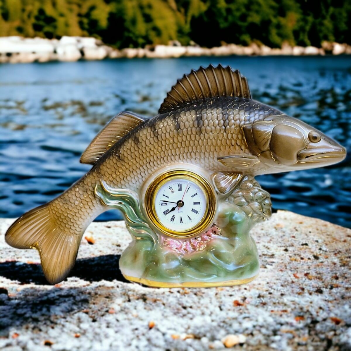 Часы настольные GOLD BUTTON "Судак", кварцевые, фарфор, круглые, римские цифры, 25x12 см