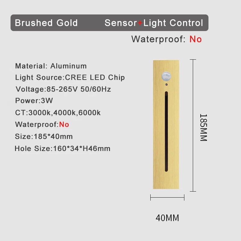 SANDIY датчик движения настенный светильник 3000K Warm Light, Brushed Gold Sensor