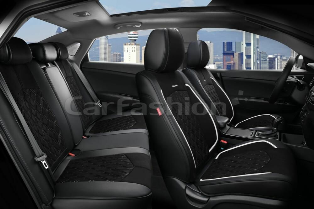 Комплект каркасных чехлов 5D CarFashion DIAMOND PLUS, черные, прострочка серая