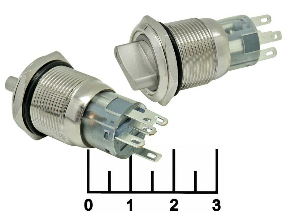 Выключатель LAS1-AGQ-11X/21/R/N 2-х позиционный антивандальный красный металл 12V (19мм) 5 контактов