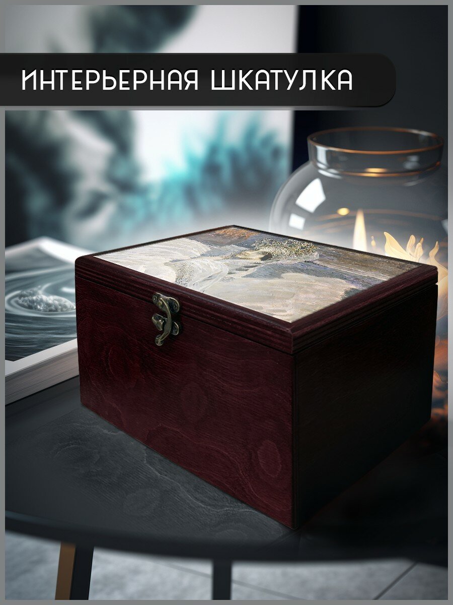 Шкатулка интерьерная вишня для украшений универсальная 22x17x12 см искусство Царевна лебедь (Михаил Врубель, шедевры, живопись) - 2159