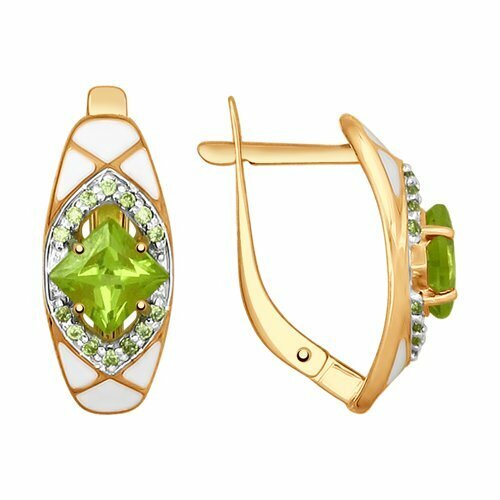 Серьги, серебро, 925 проба, золочение, фианит