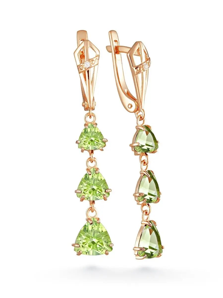 Серьги, красное золото, 585 проба, хризолит, бриллиант