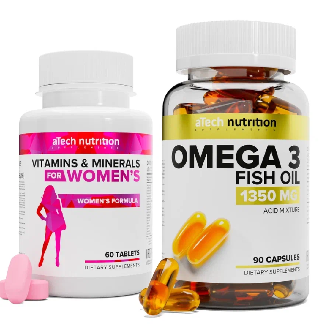 Набор БАД aTech nutrition, для женщин, Омега 3 + Women's formula, 2 уп.