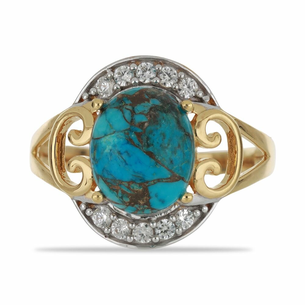 Кольцо, серебро, 925 проба, бирюза, циркон