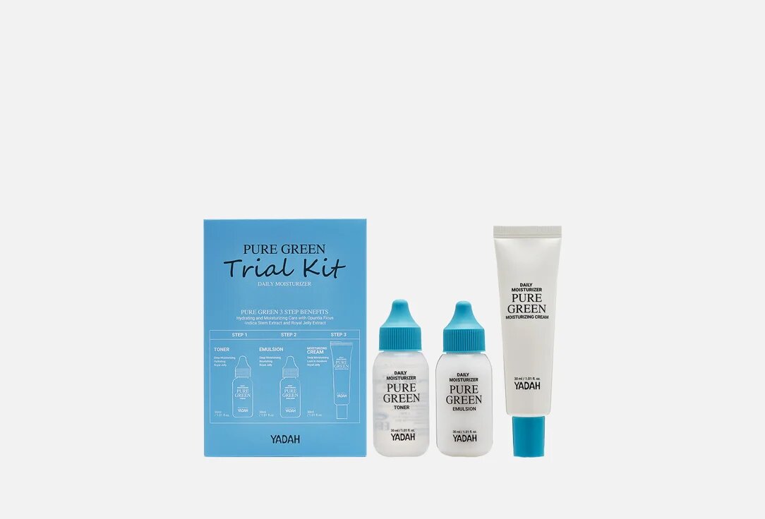 Набор для ухода за сухой кожей Yadah PURE GREEN Trial Kit: тонер, эмульсия и крем для лица