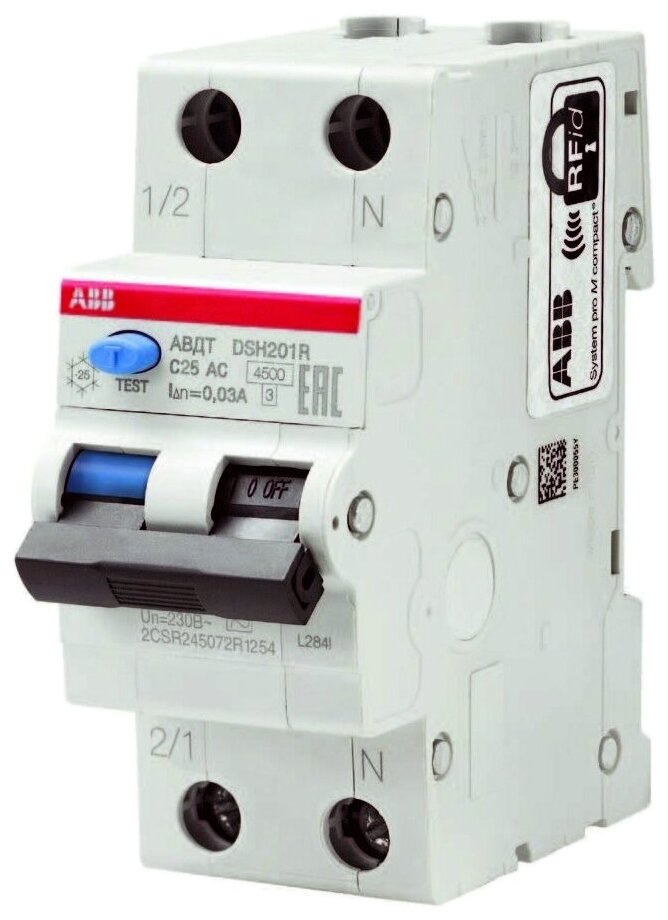 Дифференциальный автомат ABB DSH201R 2П 30 мА C 4.5 кА AC электромеханический 25 А