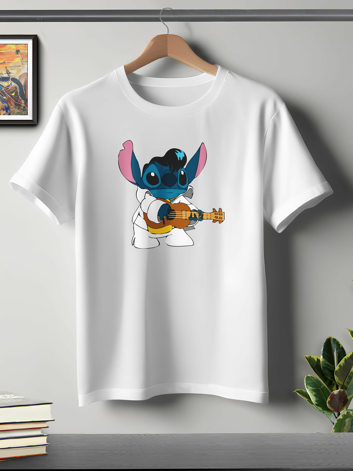 Футболка  Детская ONEQ 122 (7-8) размер с принтом Стич, белая