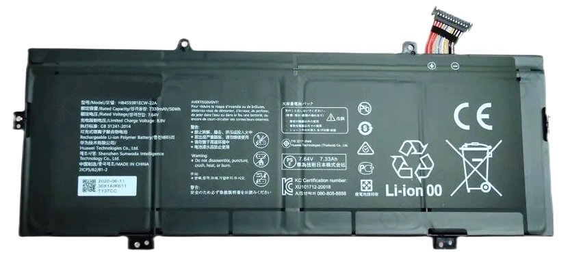 Аккумулятор для Huawei (HB4593R1ECW-22A) Matebook X Pro Mach-W19, 56Wh, 7330mAh, 7.64V