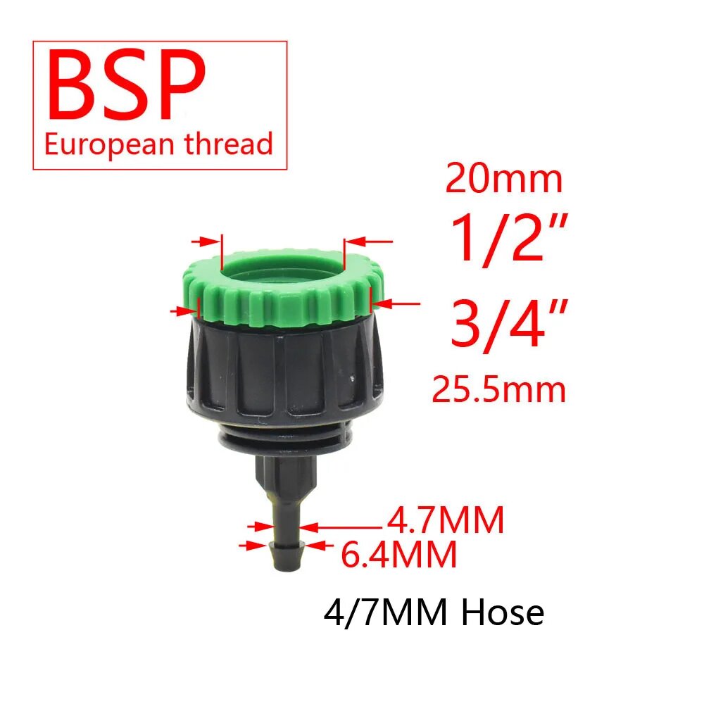 Соединитель для шланга BSP 1/2" 3/4" 4/7MM Hose, Зеленый