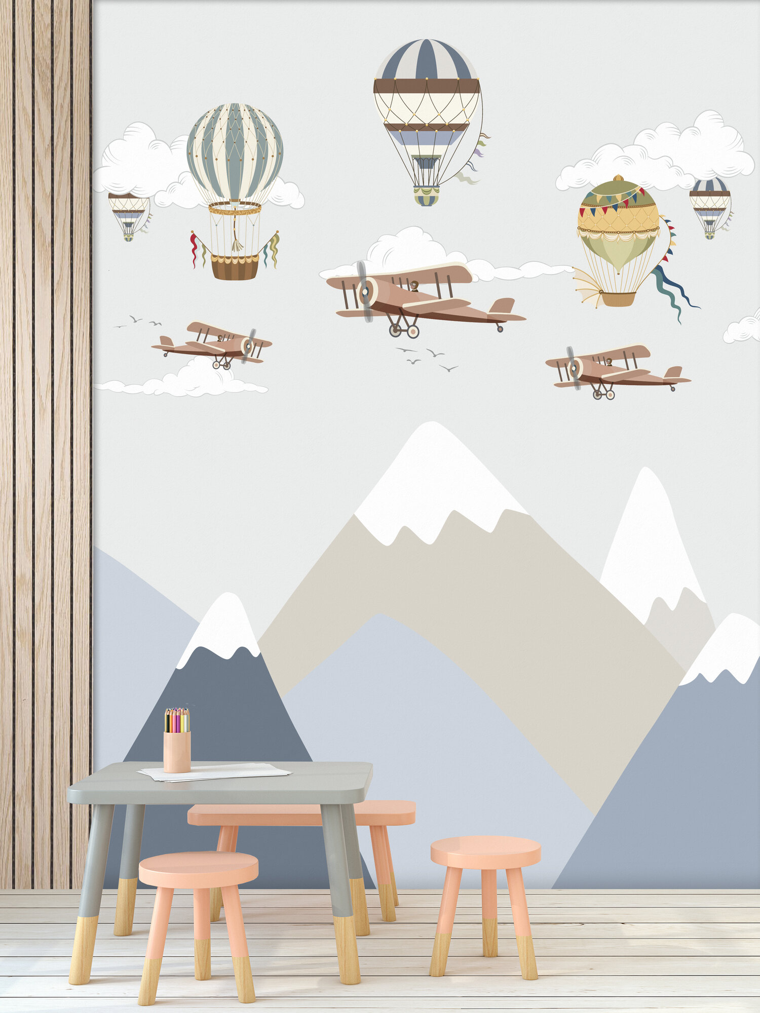 Фотообои детские 200 х 270 см "Горы и самолеты"