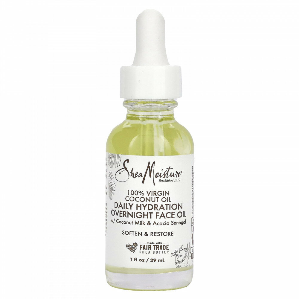 SheaMoisture, 100% кокосовое масло первого отжима, масло для ежедневного увлажнения на ночь, 29 мл (1 жидк. унц.)