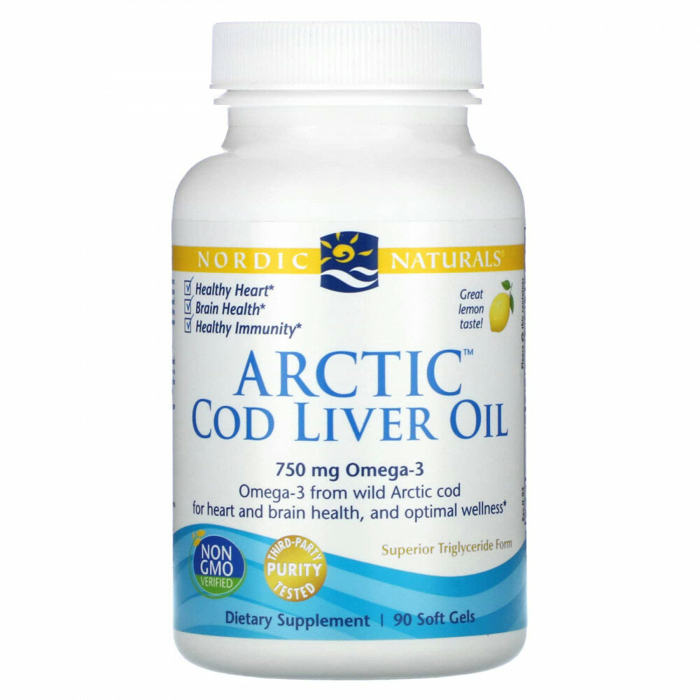 Nordic Naturals, Arctic Cod Liver Oil™, лимон, 90 капсул