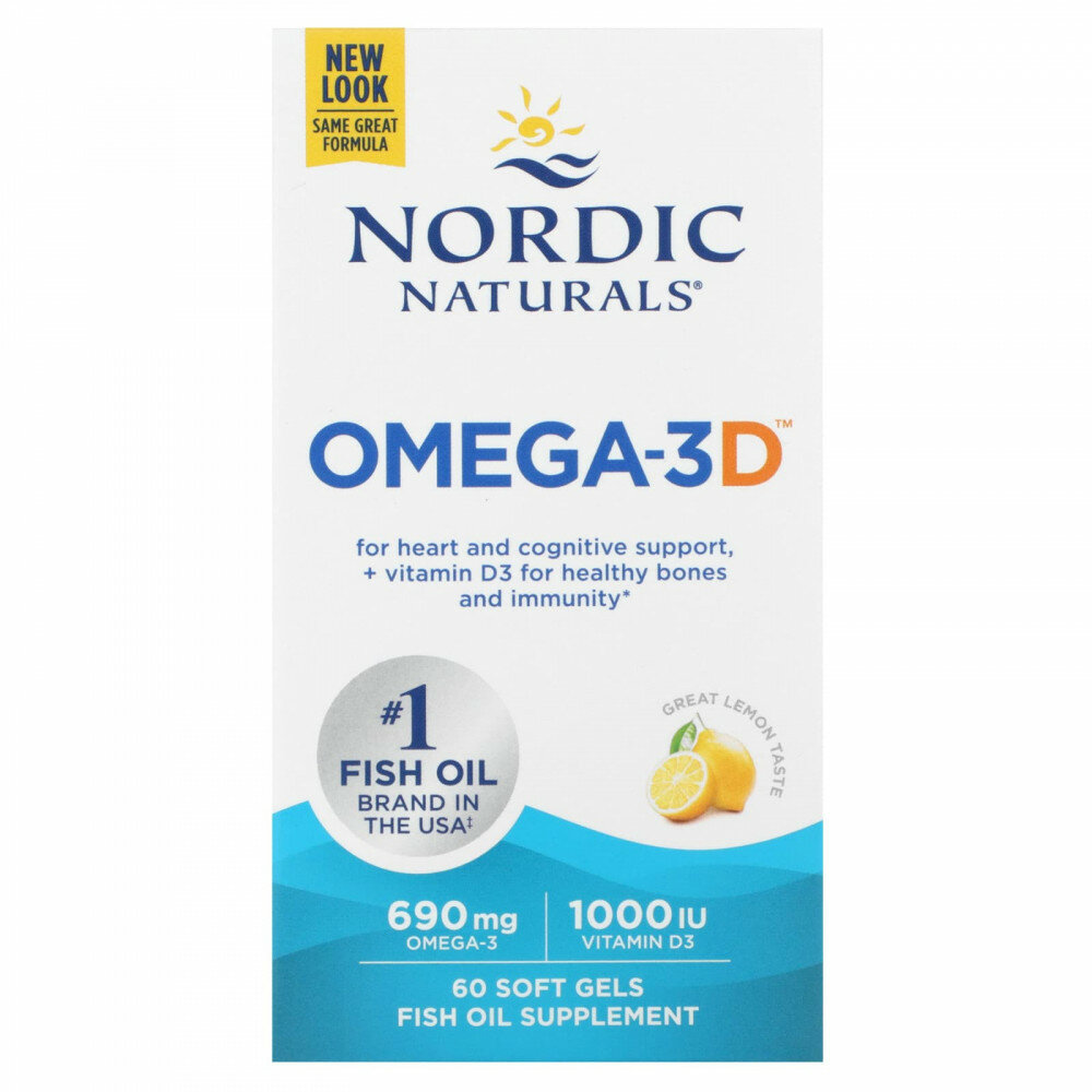 Nordic Naturals, Omega-3D™, со вкусом лимона, 60 капсул