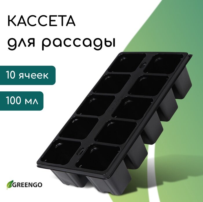 Кассета для рассады Greengo на 10 ячеек, по 100 мл, пластиковая, чёрная, 25×14×5 см, 10 шт.