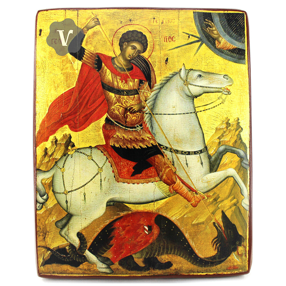 Православная икона Георгий Победоносец, деревянная иконная доска, левкас, ручная работа(Art.1108М)