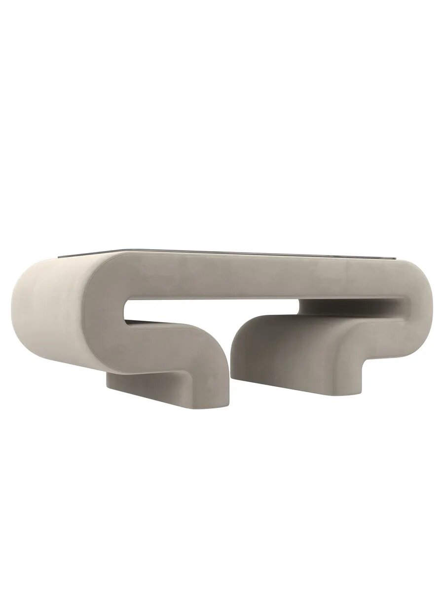 Стол интерьерный Дафна (ШхГхВ) 146х64х54, стеклянная столешница, обивка бежевый микровельвет