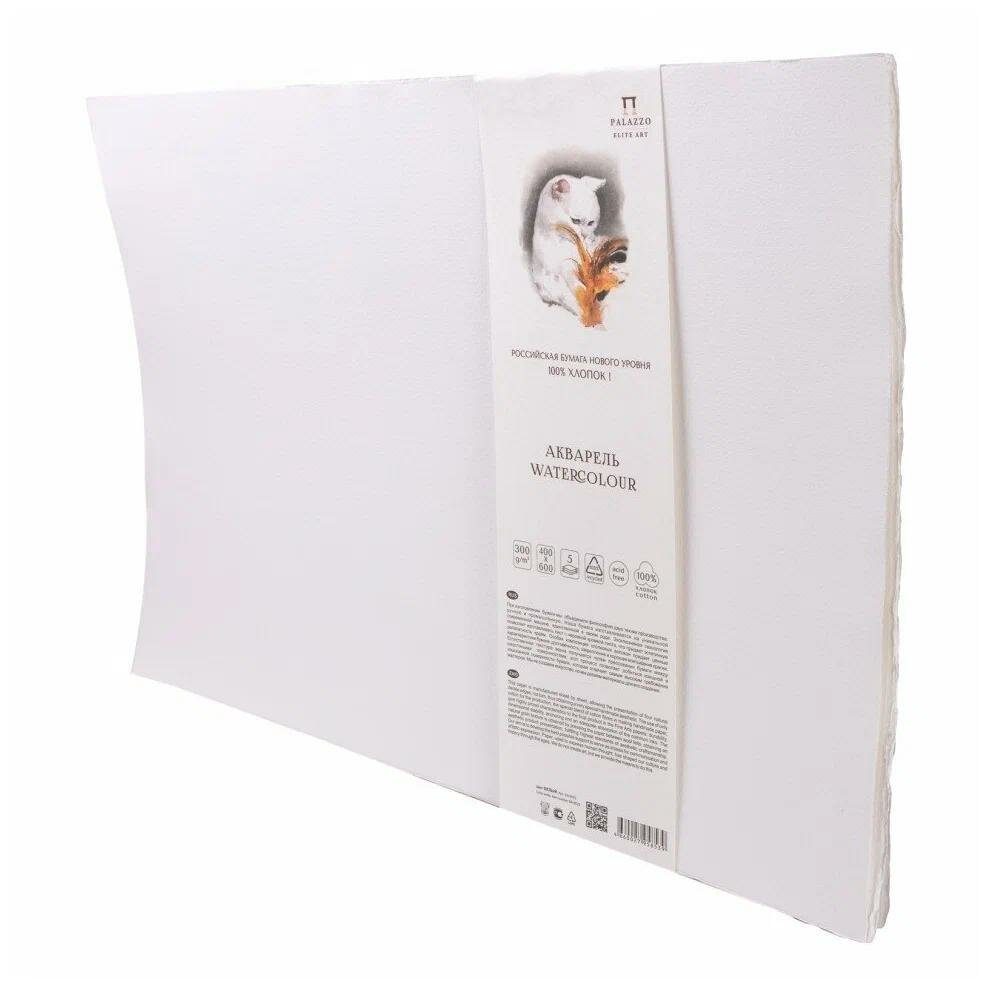 Акварельная бумага Лилия Холдинг белая, 5 листов, 250 г/м2, 400х600 мм, 100% хлопка (БА-4983)