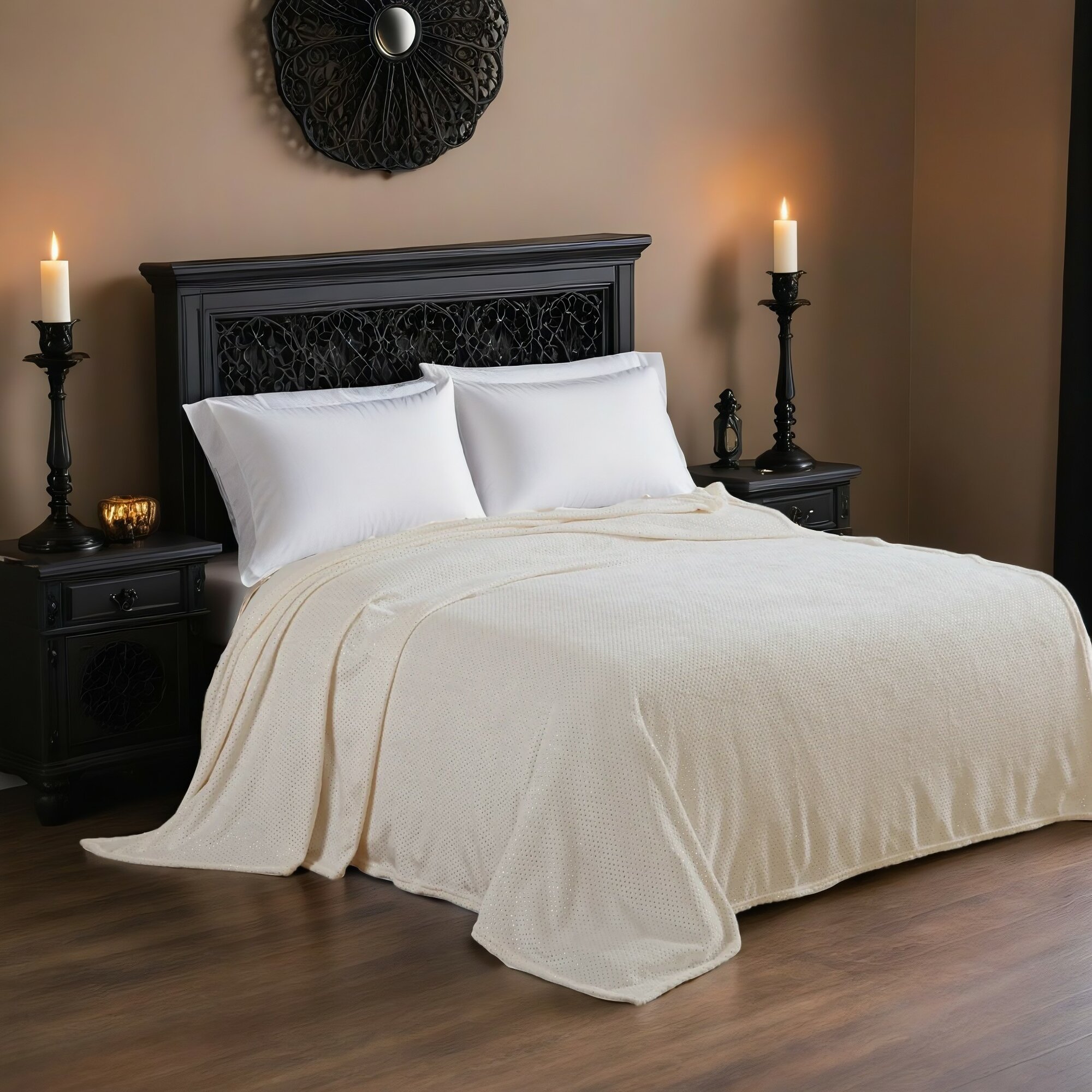 Плед 150х200 с блестками кремовый Cleo Luna покрывало на кровать и диван в подарочной упаковке