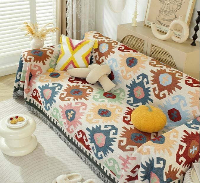 Плед Yue Youpin "Легкая геометрия", хлопок, двусторонний, с бахромой