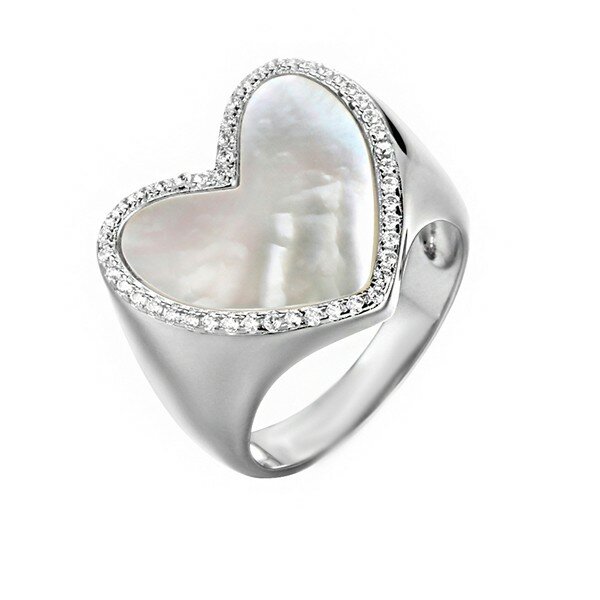 Кольцо, серебро, 925 проба, родирование, фианит, перламутр