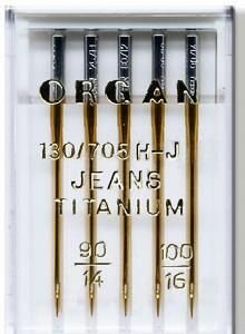 Иглы ORGAN "Titanium", для бытовых швейных машин, для джинсы, 5524600, ассорти, в пенале, 5 шт