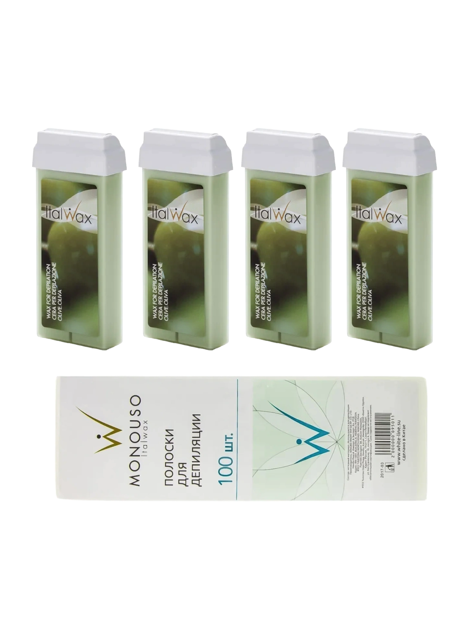 Набор для восковой депиляции Олива ITALWAX NATURA Olive, 4 картриджа+полоски