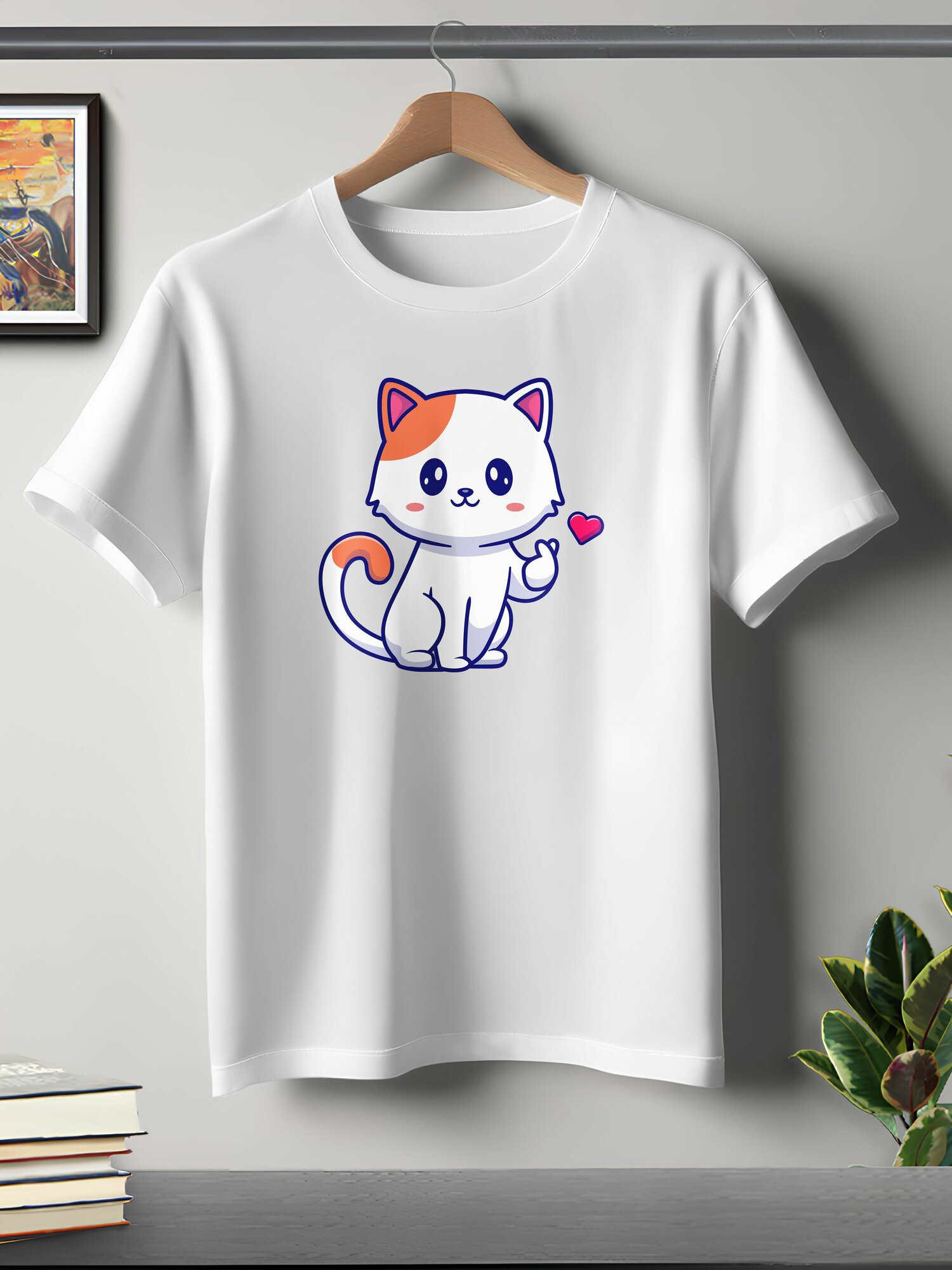 Футболка  Детская ONEQ 152 (12-13) размер с принтом Котенок, белая