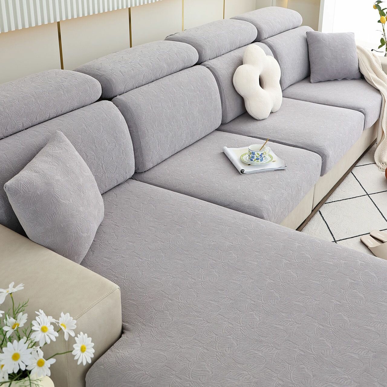 Эластичный чехол для дивана, нескользящий моющийся протектор мебели 1 шт,190,85,1, светло-серый