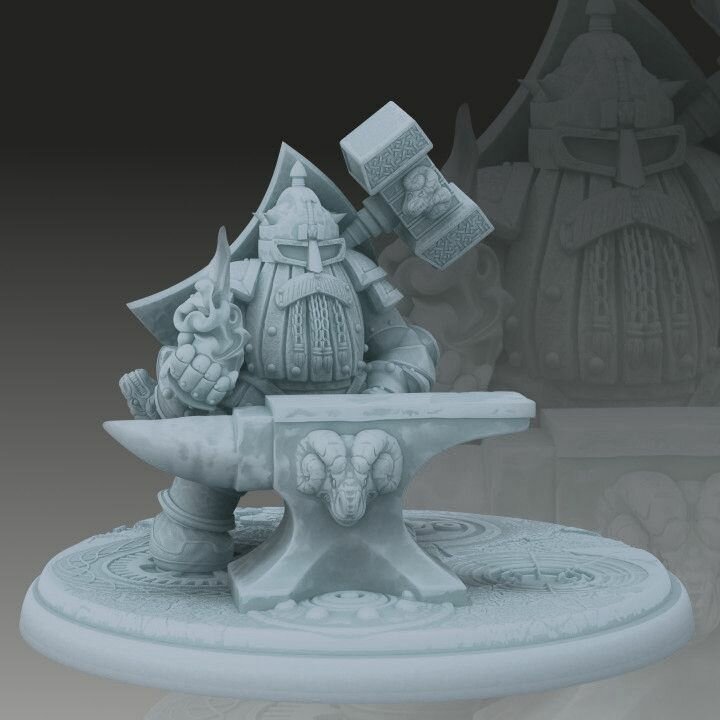 Steel Dwarf Железный Дворф- кузнец с наковальней (класс: воин, варвар , паладин) миниатюра для DnD (ДнД) и других Настольных игр( НРИ, Варгеймов или РПГ), фентези тематика