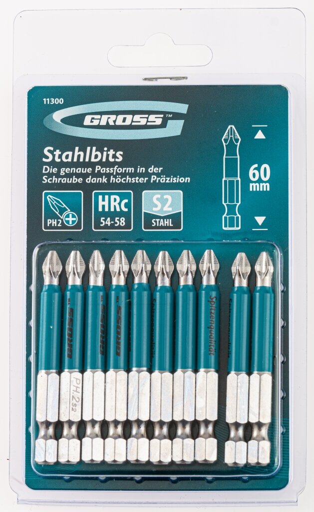 Набор бит РН2 х 60, сталь S2, 10 шт. Gross, 11300