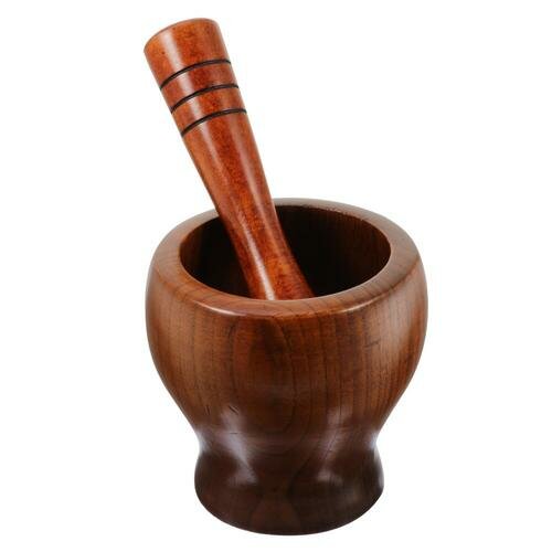 1 Набор деревянного раствора и миски для измельчения вредителей Полезная чесночная измельченная кастрюля (короткая).