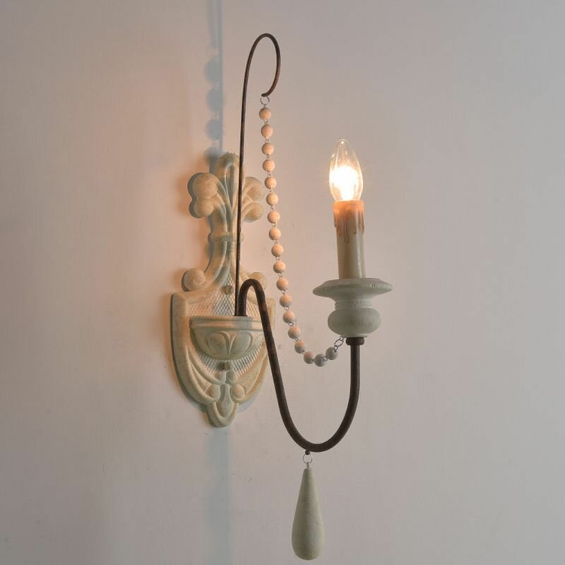 Французский ретро-настенный светильник из деревянных бусин, используемый в отделке интерьера, патрон для лампы E14. 5 Вт
