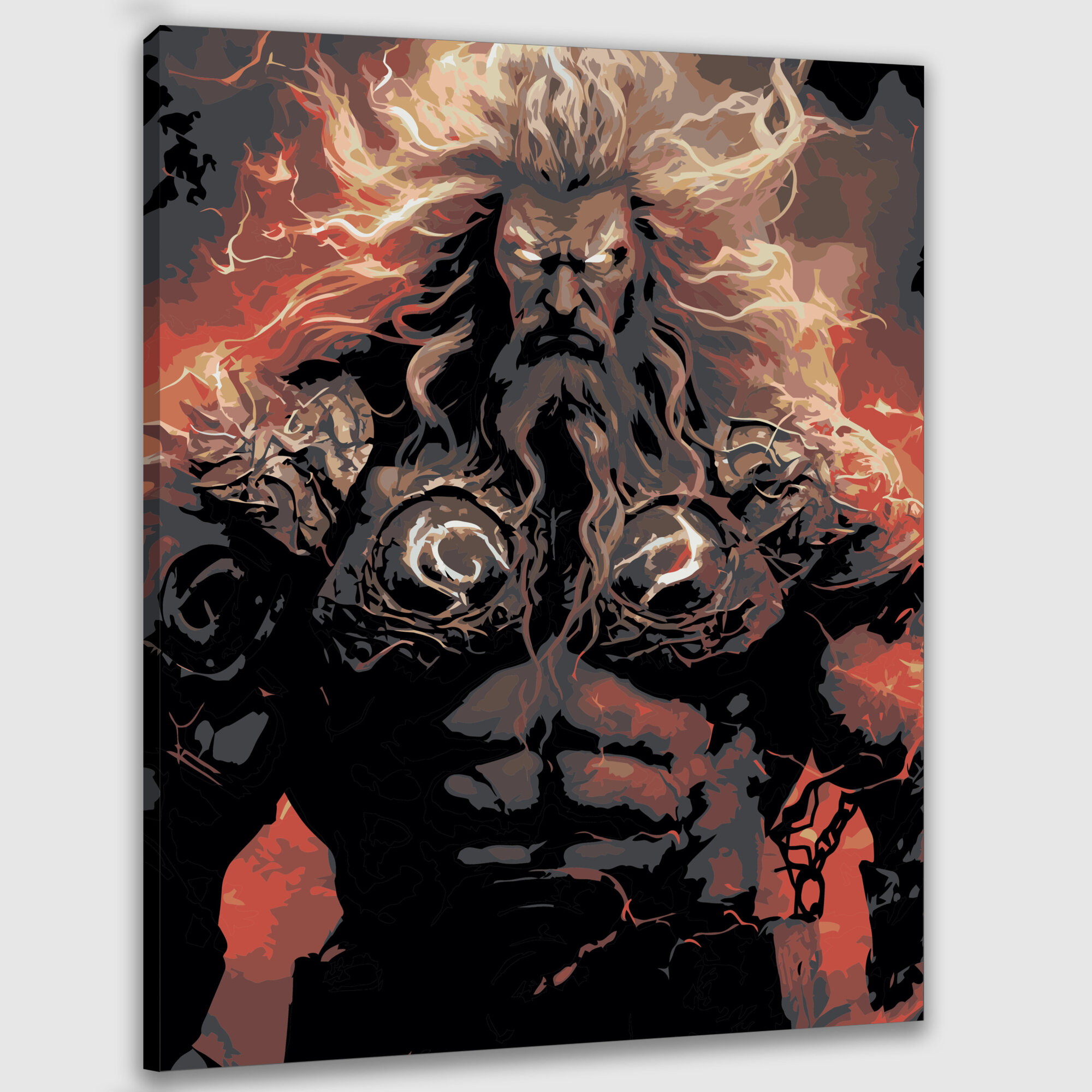 Картина по номерам 40x50 см, воин, викинг, берсерк, татуировки, мускулы, вены, глаза, ярость, топор, облака, молнии