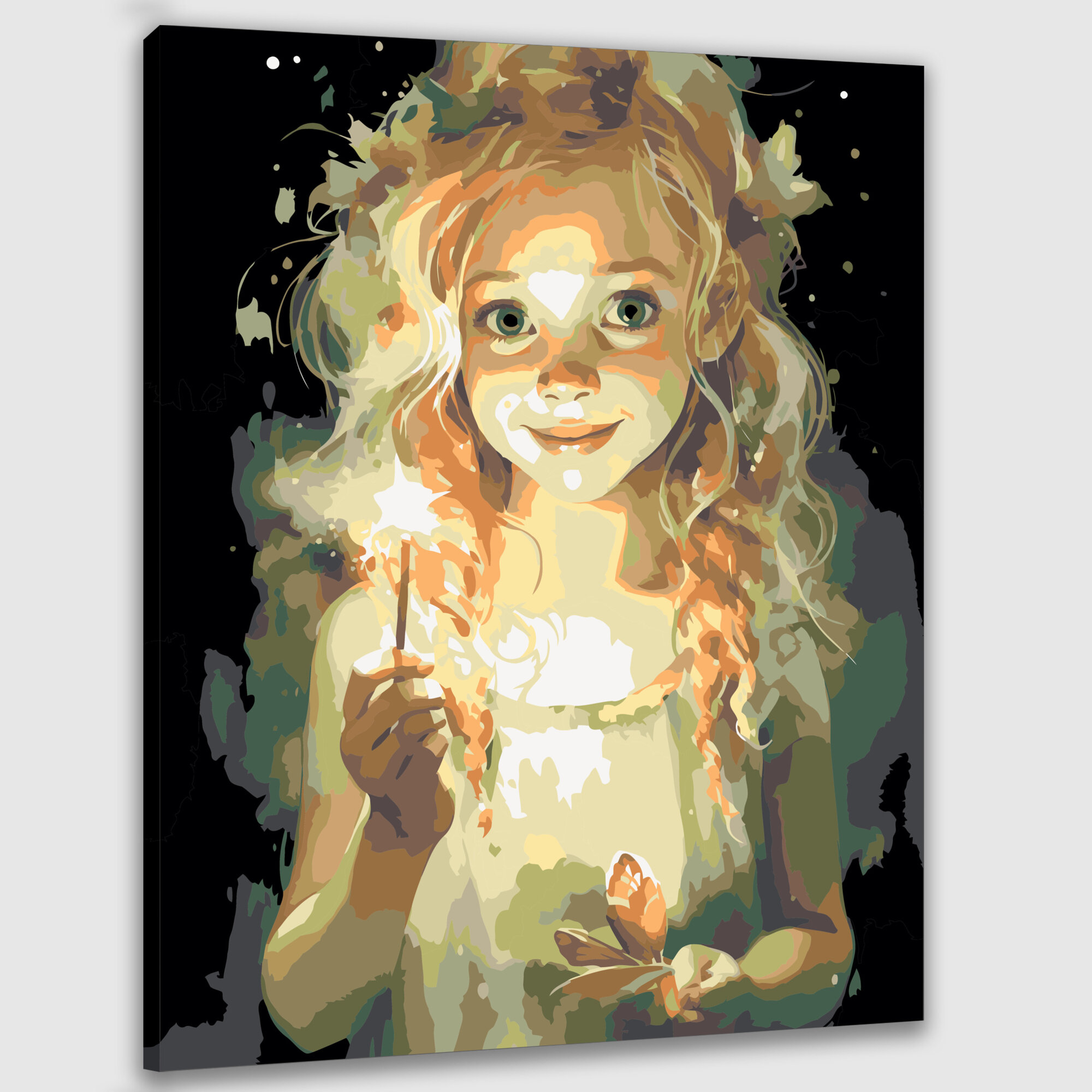 Картина по номерам 40x50 см, портрет, девушка, фея, сияющее лицо, рожок мороженого, восторг, озорство, сказочный луг