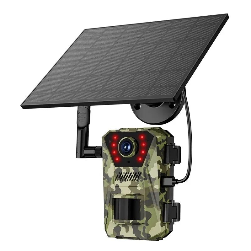 Фотоловушка с солнечной панелью, 4G, FHD-видео, 14 Мп, зеленая, IP00, 120°, 11.6 см, 825 г, Китай