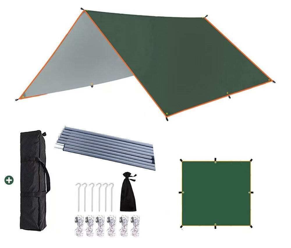 Туристический тент, полиэстер, 3x4м, с люверсами, водонепроницаемый, зеленый