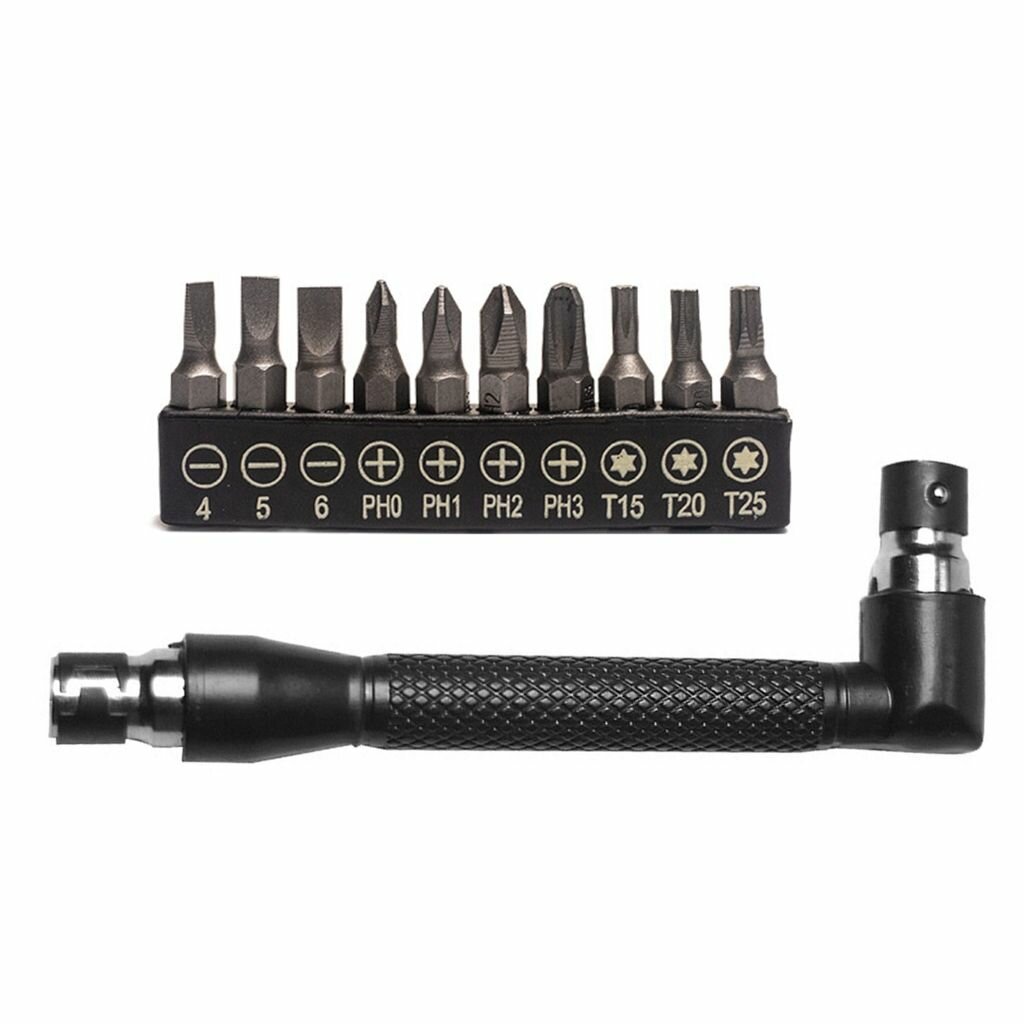 Угловая отвертка с двойной головкой и 10 битами