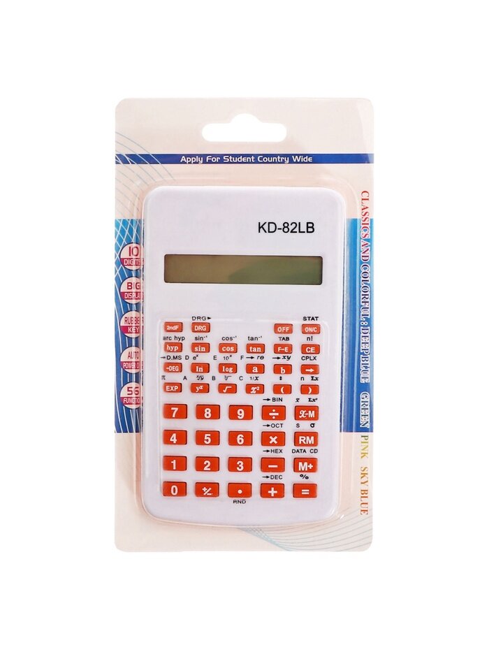 Калькулятор инженерный 10-разрядный, корпус белый, с оранжевыми кнопками