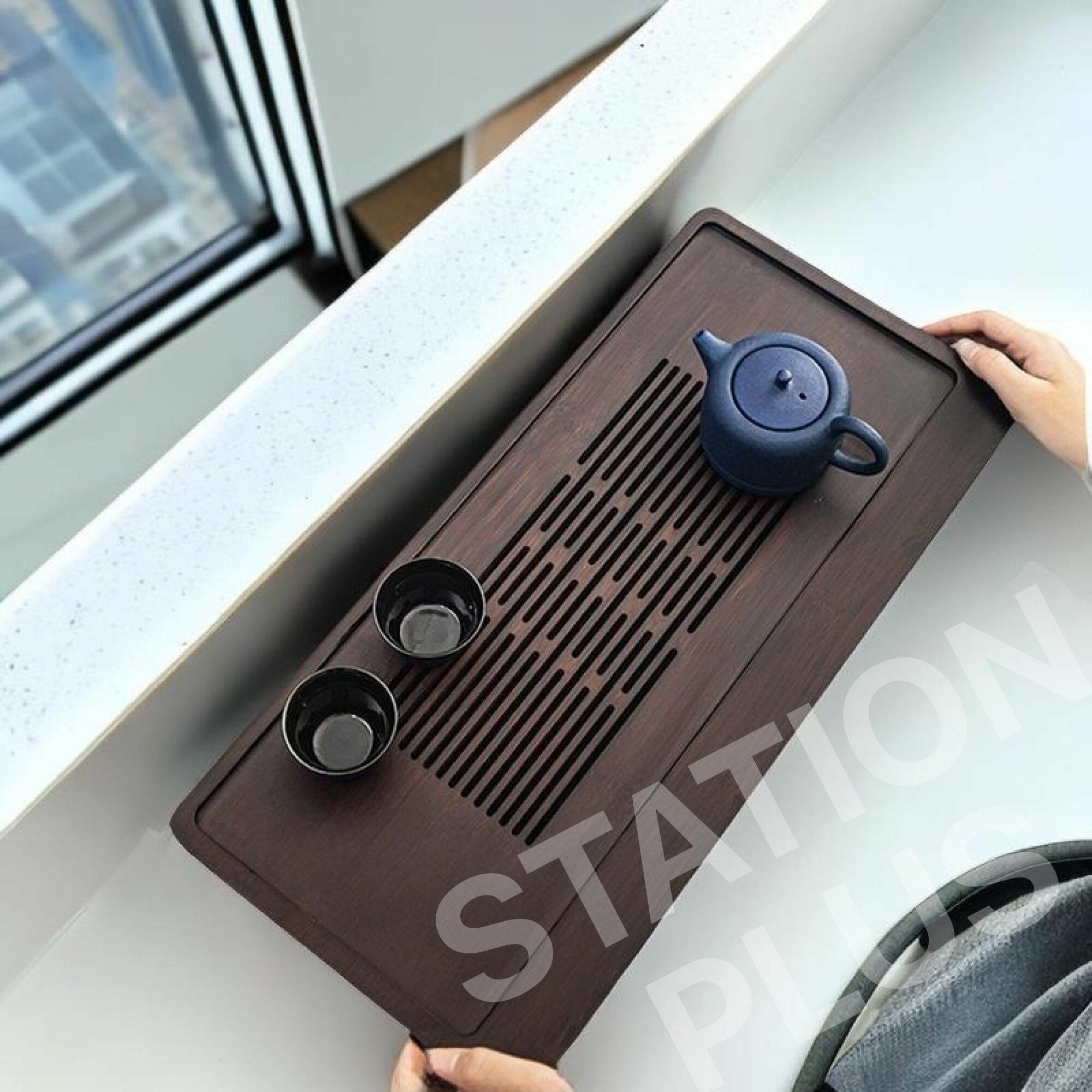 Чабань чайная, из бамбука, с поддоном, для чайной церемонии, 49 см x 23,5x4 см