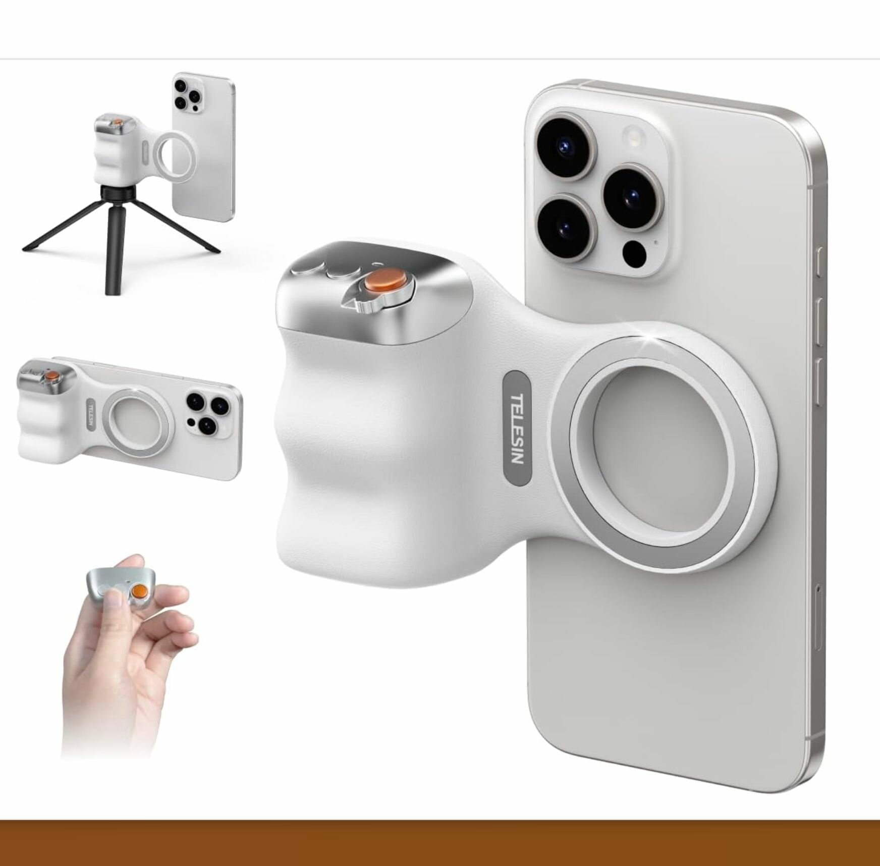 Магнитная рукоятка-затвор для камеры TELESIN Fun Shot в стиле DSLR для iPhone и Android со съемной беспроводной кнопкой затвора сертифицировано MFI винт 1/4"