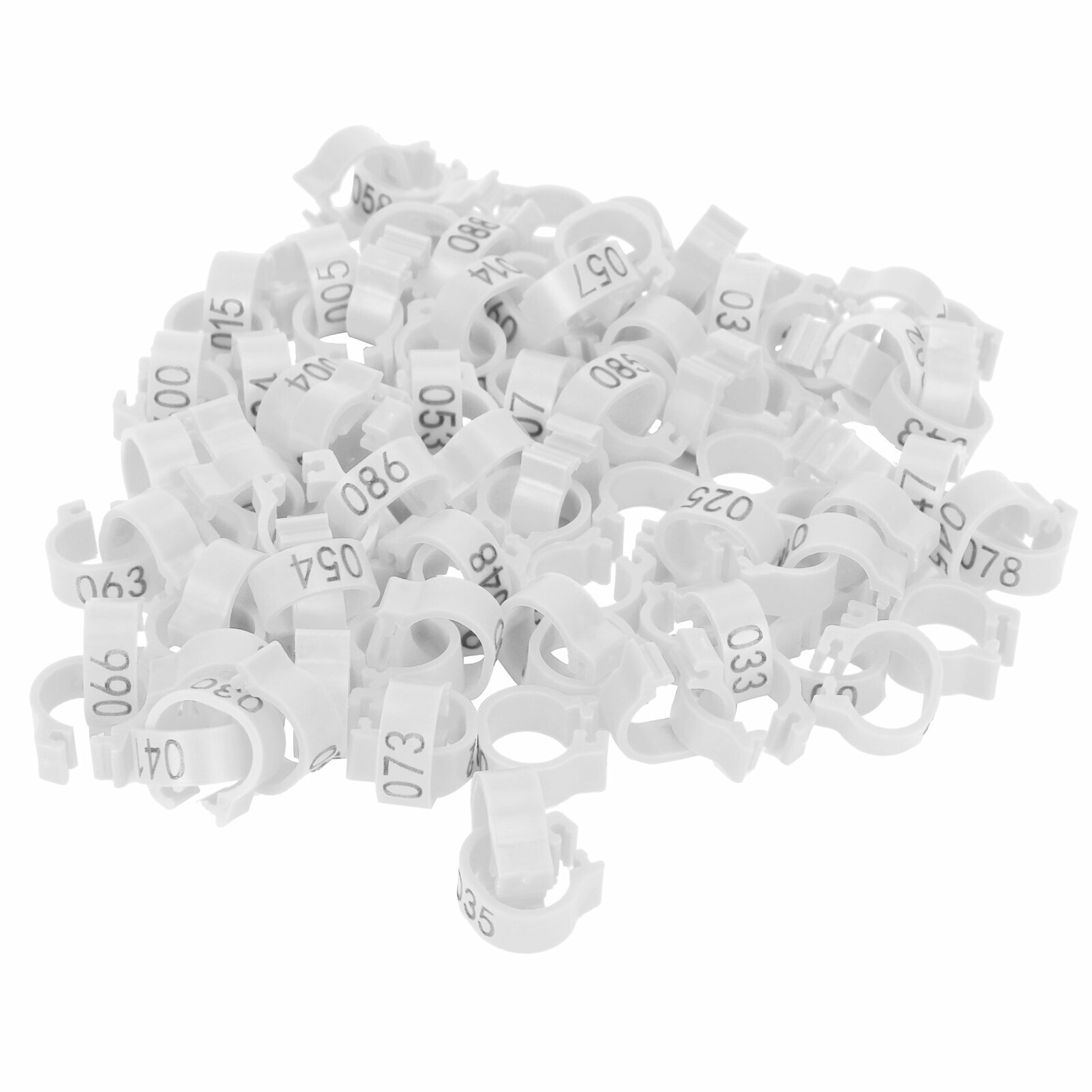 Многоразовые ножные кольца для птиц, номера 001-100, белые