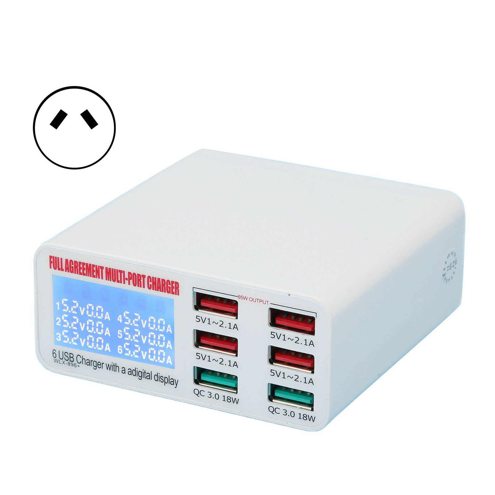 QC3.0 Настенное Зарядное Устройство с несколькими USB-Портами, Адаптер с 6 Мути-Портами, Штекер Питания, Блок Быстрой Зарядки, Куб со Светодиодным Дисплеем 100-240 В