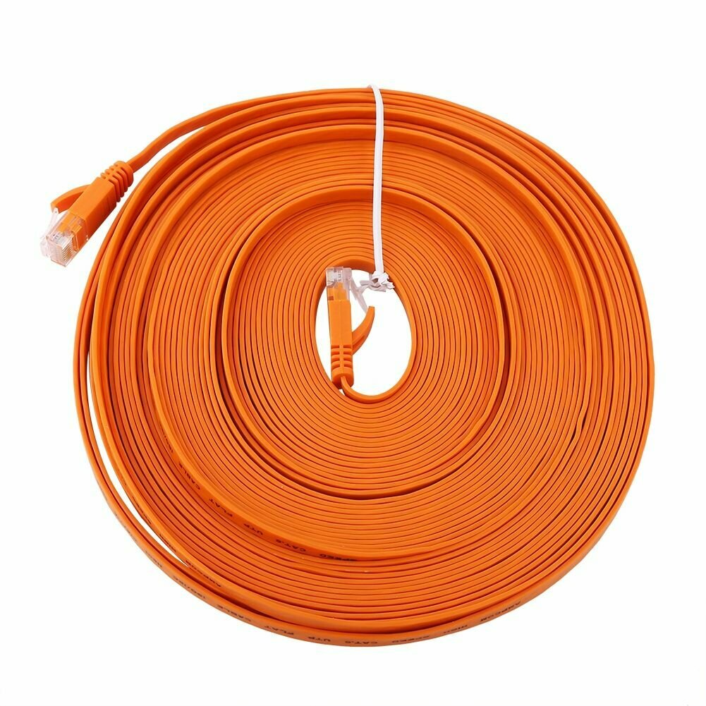 RJ45 CAT6 Плоский LAN UTP Кабель 1000 Мбит 15м Оранжевый