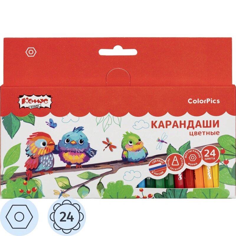 Карандаши цветные 24 цв/наб 6-гран Комус Класс ColorPics кртк,88мм